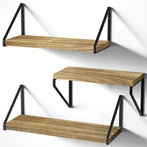 love-kankei floating shelves,rustic shelves wall mounted set of 3, wall storage shelves for living room, bedroom, kitchen carbonized black