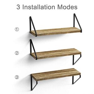 Love-KANKEI Floating Shelves,Rustic Shelves Wall Mounted Set of 3, Wall Storage Shelves for Living Room, Bedroom, Kitchen Carbonized Black