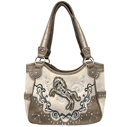 Zelris Floral Poppy Horse Western Women Conceal Carry Tote Handbag Purse (Beige Silver)