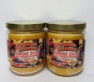 smoke odor exterminator 13 oz jar candles peace & love, (2) set of two candles.