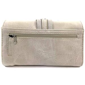 Zelris Floral Poppy Buckle Western Women Conceal Carry Tote Handbag Purse Set (Beige Silver)