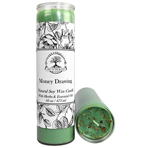 Money Drawing Scented 7 Day Soy Herbal Spell Candle (Fixed) | Handmade with Herbs & Essential Oils | Wealth, Abundance, Prosperity Rituals | Wiccan, Pagan, Hoodoo, Magick Rituals & Spells