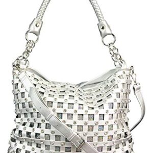 Zzfab Sparkle Rhinestone Suede Hobo Handbag (Silver)