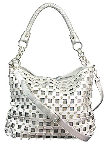 Zzfab Sparkle Rhinestone Suede Hobo Handbag (Silver)