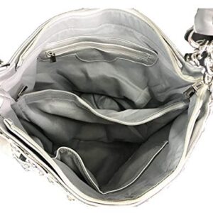 Zzfab Sparkle Rhinestone Suede Hobo Handbag (Silver)