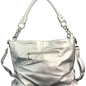 Zzfab Sparkle Rhinestone Suede Hobo Handbag (Silver)