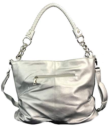 Zzfab Sparkle Rhinestone Suede Hobo Handbag (Silver)