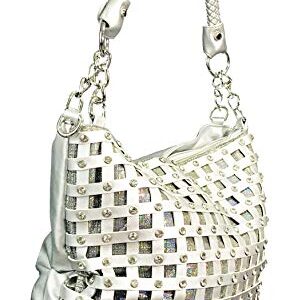 Zzfab Sparkle Rhinestone Suede Hobo Handbag (Silver)