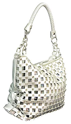 Zzfab Sparkle Rhinestone Suede Hobo Handbag (Silver)