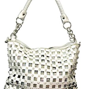 Zzfab Sparkle Rhinestone Suede Hobo Handbag (Silver)