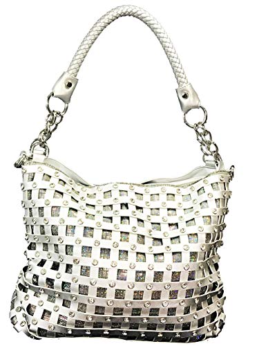 Zzfab Sparkle Rhinestone Suede Hobo Handbag (Silver)