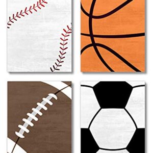 Brooke & Vine Sports Boys Room Nursery Wall Decor Art Prints Set (UNFRAMED 8x10 Card Stock) Basketball, Baseball, Soccer, Football, Kids Bathroom, Playroom, Classroom (Sports Balls)