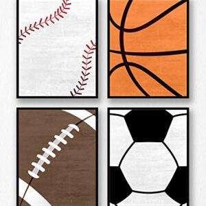 Brooke & Vine Sports Boys Room Nursery Wall Decor Art Prints Set (UNFRAMED 8x10 Card Stock) Basketball, Baseball, Soccer, Football, Kids Bathroom, Playroom, Classroom (Sports Balls)