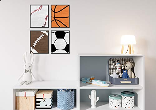 Brooke & Vine Sports Boys Room Nursery Wall Decor Art Prints Set (UNFRAMED 8x10 Card Stock) Basketball, Baseball, Soccer, Football, Kids Bathroom, Playroom, Classroom (Sports Balls)