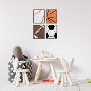 Brooke & Vine Sports Boys Room Nursery Wall Decor Art Prints Set (UNFRAMED 8x10 Card Stock) Basketball, Baseball, Soccer, Football, Kids Bathroom, Playroom, Classroom (Sports Balls)