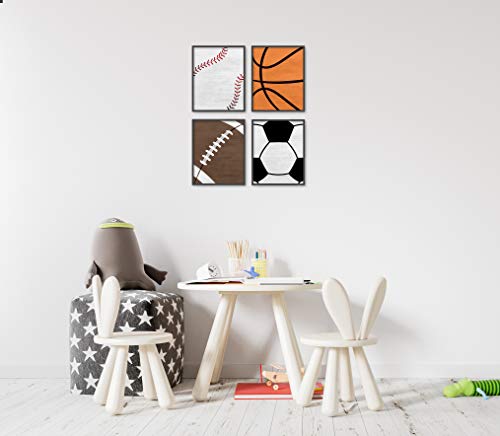 Brooke & Vine Sports Boys Room Nursery Wall Decor Art Prints Set (UNFRAMED 8x10 Card Stock) Basketball, Baseball, Soccer, Football, Kids Bathroom, Playroom, Classroom (Sports Balls)