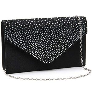 milisente evening bag for women, glitter rhinestone wedding evening purse crystal envelope crossbody shoulder clutch bags (black)