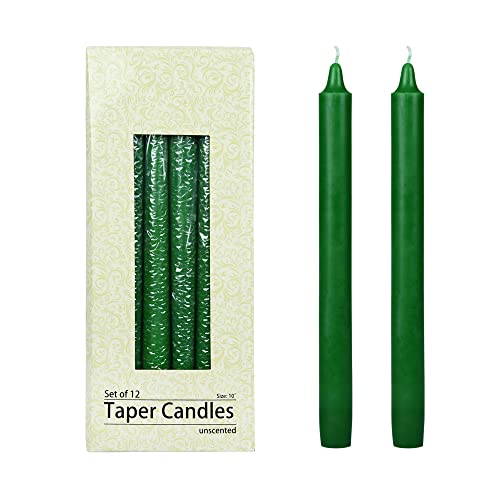 Zest Candle 12-Piece Taper Candles, 10-Inch, Hunter Green Straight