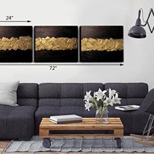 sechars Elegance Canvas Wall Art Modern Handmade Oil Painting Black and Gold Abstract Artwork Wood Inside Framed Home Living Room Decoration Wall Hanging Art Set of 3