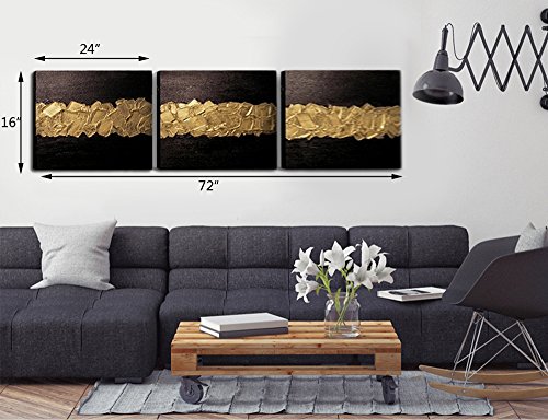 sechars Elegance Canvas Wall Art Modern Handmade Oil Painting Black and Gold Abstract Artwork Wood Inside Framed Home Living Room Decoration Wall Hanging Art Set of 3