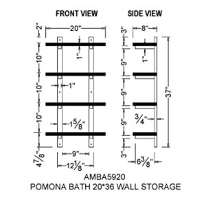 Alaterre Furniture Pomona 36" Tall 4-Shelf Metal and Solid Wood Bath Wall Shelf, Durable Natural Finish, Rustic Industrial Style for Any Room, Hangs Easily w/EZ Drywall Anchors, 8" Deep