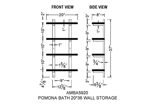 Alaterre Furniture Pomona 36" Tall 4-Shelf Metal and Solid Wood Bath Wall Shelf, Durable Natural Finish, Rustic Industrial Style for Any Room, Hangs Easily w/EZ Drywall Anchors, 8" Deep