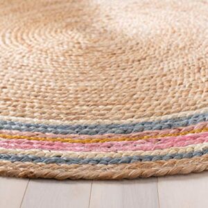 SAFAVIEH Natural Fiber Round Collection 3' Round Fuchsia / Beige NF806R Handmade Boho Charm Braided Jute Area Rug