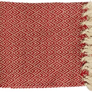 Cotton Throw Blanket 65x50 - Red Christmas Beautifully Knitted Chevron Pattern Throw Blanket with Fringe - Lightweight Warm Cozy Soft Elegant - Best for Chair Sofa Couch Bed - Home Living Room Decor