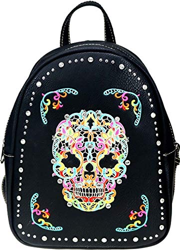 Montana West MW457-8392 Montana West Sugar Skull Collection Handbag-Black Western Hobo Cowhide Leather Concealed Carry Purse