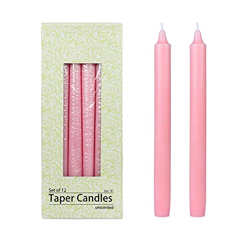 Zest Candle 12-Piece Taper Candles, 10-Inch, Light Rose Straight