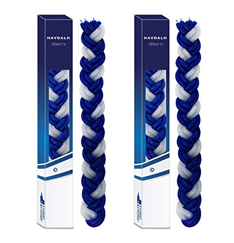 Jerusalem Candles Havdalah Candle - Braided Blue and White - Round Havdallah Candles - 2 Pack