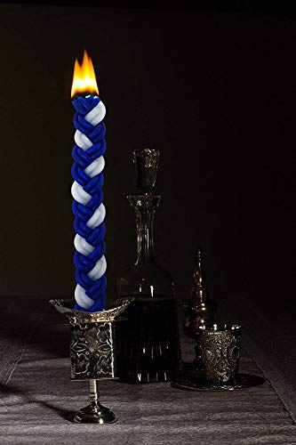 Jerusalem Candles Havdalah Candle - Braided Blue and White - Round Havdallah Candles - 2 Pack