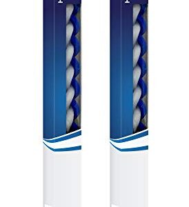 Jerusalem Candles Havdalah Candle - Braided Blue and White - Flat Havdallah Candles - 2 Pack