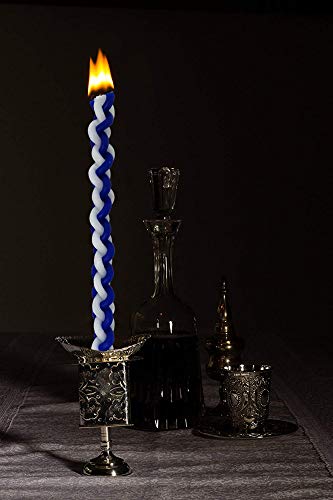 Jerusalem Candles Havdalah Candle - Braided Blue and White - Flat Havdallah Candles - 2 Pack