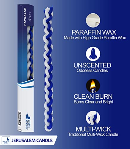 Jerusalem Candles Havdalah Candle - Braided Blue and White - Flat Havdallah Candles - 2 Pack