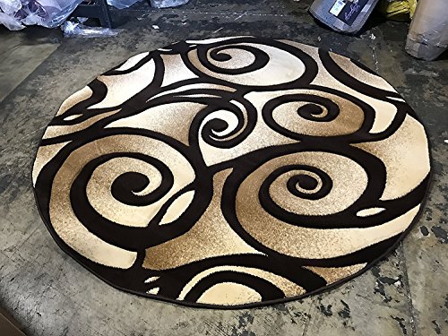 Contempo Modern Round 400,000 Point Area Rug Contemporary Abstract Brown Design 341 (4 Feet X 4 Feet)