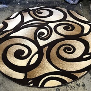 Contempo Modern Round 400,000 Point Area Rug Contemporary Abstract Brown Design 341 (4 Feet X 4 Feet)