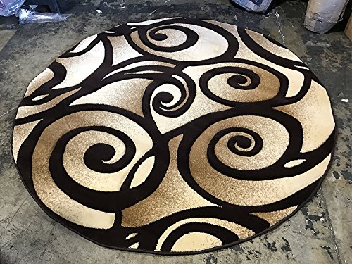 Contempo Modern Round 400,000 Point Area Rug Contemporary Abstract Brown Design 341 (4 Feet X 4 Feet)