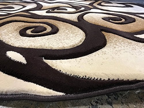 Contempo Modern Round 400,000 Point Area Rug Contemporary Abstract Brown Design 341 (4 Feet X 4 Feet)