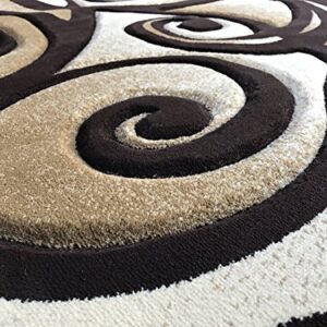 Contempo Modern Round 400,000 Point Area Rug Contemporary Abstract Brown Design 341 (4 Feet X 4 Feet)