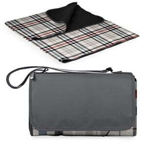 Blanket Tote XL Outdoor Picnic Blanket - Beach Blanket - Camping Blanket, (Carnaby Street Collection - Gray with Blue & Red Accents)