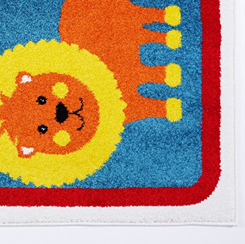 Ladole Rugs Adorable Animals Theme Contemporary Kids Area Rug - Carpet for Living Room Bedroom Entrance Hallway Carpet - Red Multicolor, 4x6 (3'11" x 5'3" 120cm x 160cm)