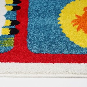 Ladole Rugs Adorable Animals Theme Contemporary Kids Area Rug - Carpet for Living Room Bedroom Entrance Hallway Carpet - Red Multicolor, 4x6 (3'11" x 5'3" 120cm x 160cm)