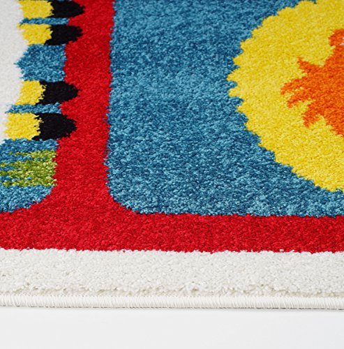 Ladole Rugs Adorable Animals Theme Contemporary Kids Area Rug - Carpet for Living Room Bedroom Entrance Hallway Carpet - Red Multicolor, 4x6 (3'11" x 5'3" 120cm x 160cm)