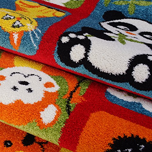 Ladole Rugs Adorable Animals Theme Contemporary Kids Area Rug - Carpet for Living Room Bedroom Entrance Hallway Carpet - Red Multicolor, 4x6 (3'11" x 5'3" 120cm x 160cm)