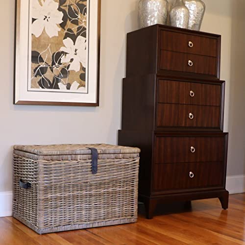 The Basket Lady Deep Wicker Storage Trunk, Large, 24 in L x 17 in W x 17.5 in H, Serene Grey