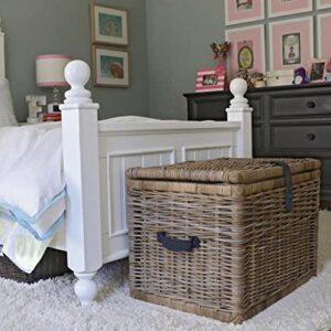 The Basket Lady Deep Wicker Storage Trunk, Large, 24 in L x 17 in W x 17.5 in H, Serene Grey