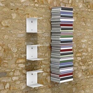 craftvatika metal book shelf shelves invisible wall mount bookshelves for office study room(set of 3, white)