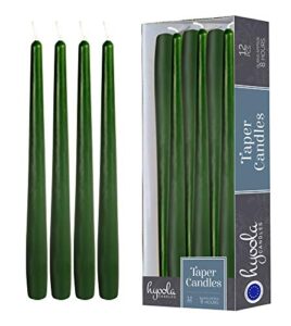 hyoola 12 pack tall taper candles – 10 inch hunter green dripless, unscented dinner candle – paraffin wax with cotton wicks – 8 hour burn time