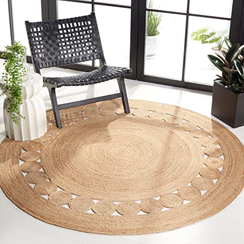 SAFAVIEH Natural Fiber Round Collection 7' Round Natural NFB306A Handmade Boho Country Charm Jute Area Rug